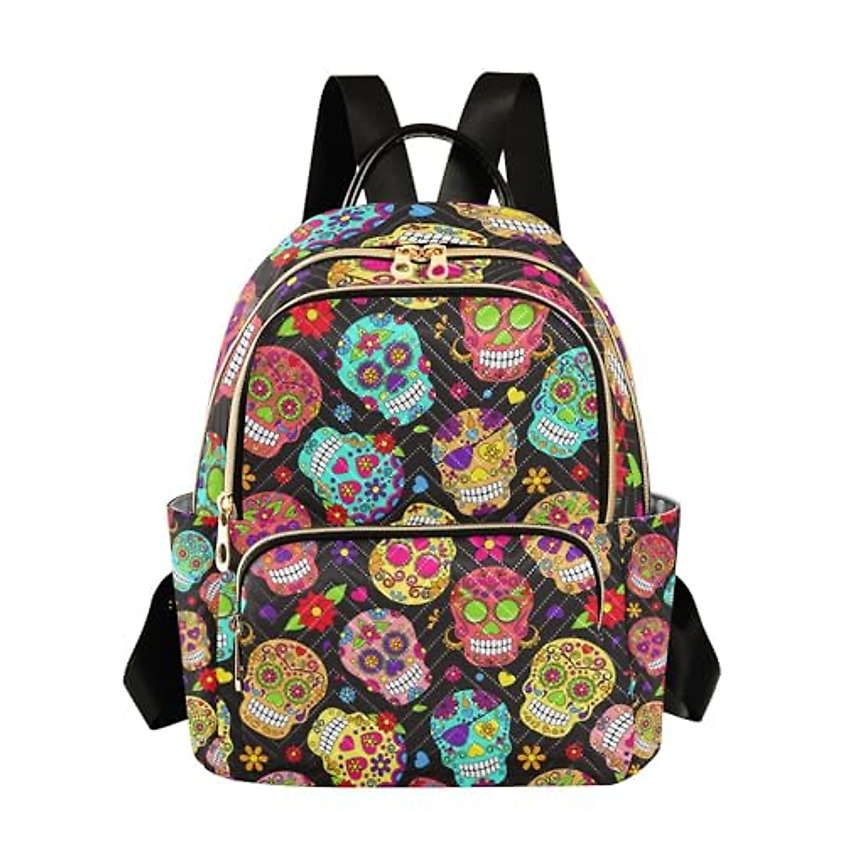 Yasala Halloween Women Backpack Sugar Skull Travel Bag Compact Daily Bag Diaper Bag