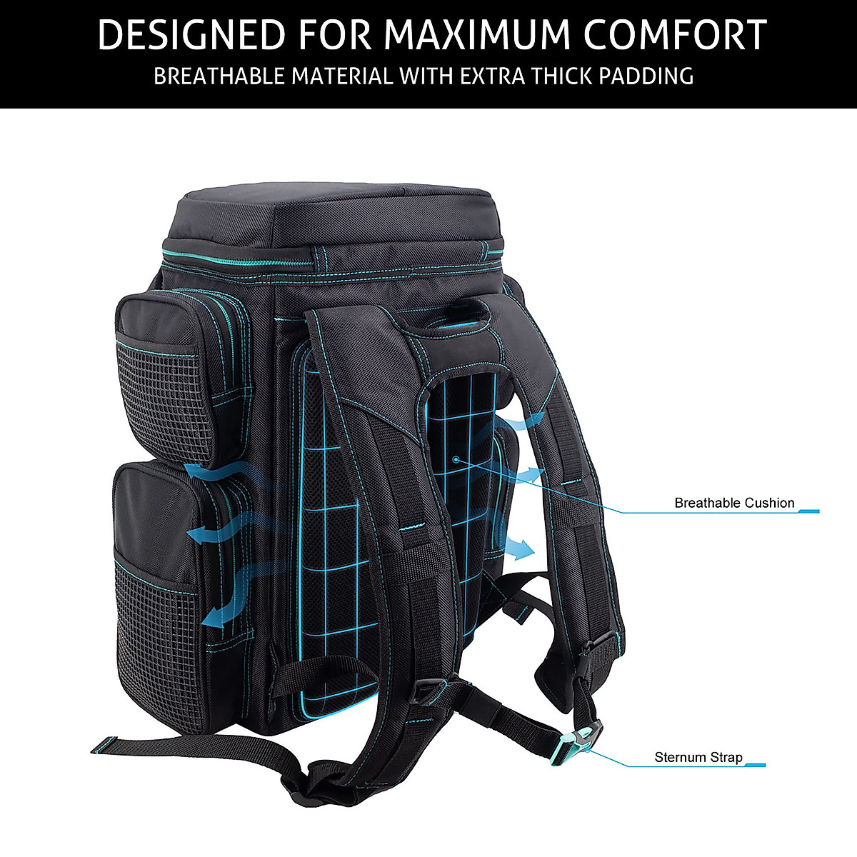 Evolution Fishing Drift Series Tackle Backpack – Seafoam, 3600 Size, Outdoor Rucksack w/ 6 Fishing Tackle Trays, Built In Rain Fly, Heavy Duty Fishing Backpack, Tackle Carrying Case