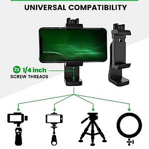 KobraTech Cell Phone Tripod Mount Adapter with Bluetooth Remote | Fits Any Size Smartphone Including iPhone 14 Plus, Pro Max, S23 Ultra and More | iPhone Tripod Mount Holder with Built-in Cold Shoe