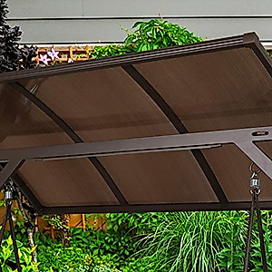 Ulax Furniture 2-Seat Outdoor Patio Swing Chair, Porch Swing Glider Chair with Convertible Canopy, Solar LED Light and Sunbrella Pillows for Poolside, Garden, Balcony, Backyard