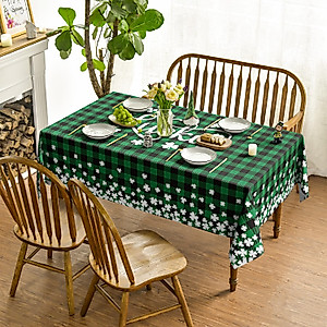 Horaldaily St. Patrick's Day Rectangular Tablecloth 60×84 Inch, Buffalo Plaid Shamrock Lucky Washable Table Cover for Party Picnic Dinner Decor