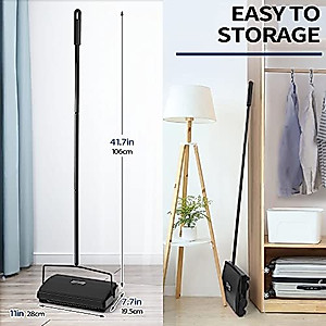 JEHONN Carpet Floor Sweeper Manual with Horsehair, Non Electric Quite Rug Roller Brush Push for Cleaning Pet Hair