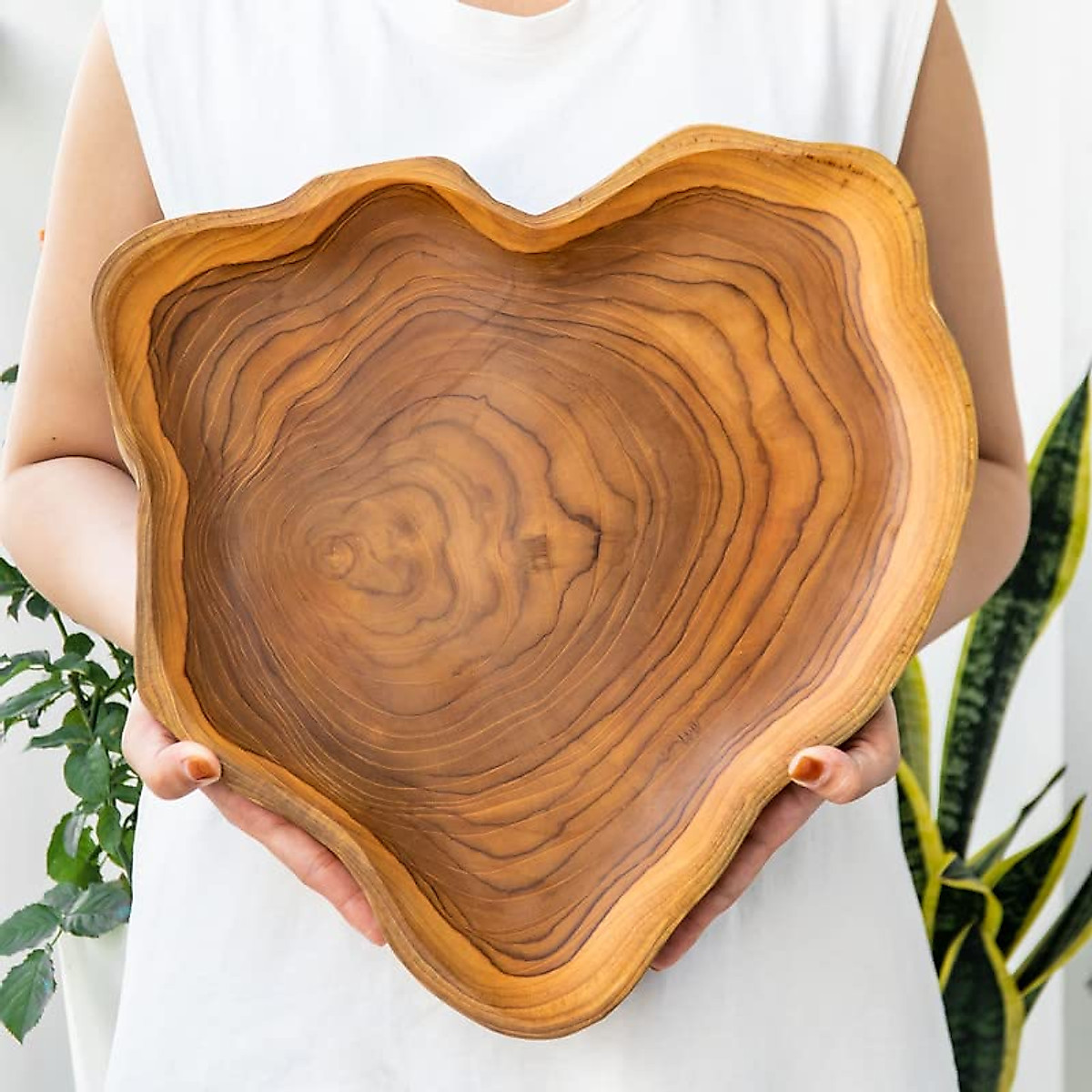 Rainforest Bowls 12" Amoeba Javanese Teak Wood Platter- Uniquely Shaped to Show Off Tree Ring Pattern- Ultra-Durable, Hot & Cold Friendly- Exclusive Custom Design Handmade by Indonesian Artisans