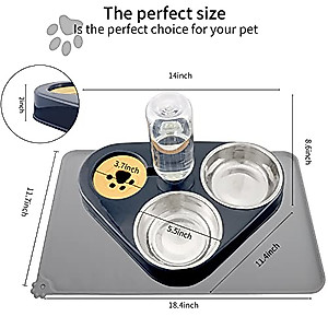 GaoFan Triple Dog Cat Bowls Set, Two Detachable Stainless Steel Bowls, with Automatic Water Dispenser Plus No Spill Non Skid Waterproof Silicon Mat for Small Medium Size Dog Cat