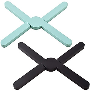 Newk Non-Slip Foldable Silicone Trivets for Hot Dishes, 2 Packs Eco Expanding Silicone Pot Holder, Hot Pad, Collapsible Cross Design
