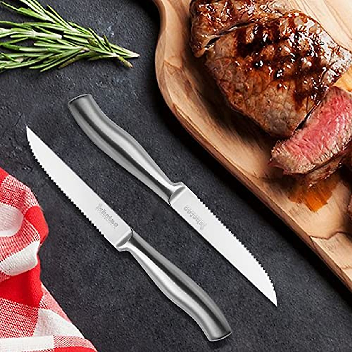 IsheTao Steak Knives, Steak Knife Set of 6, 4.5 inches Steak Knife, Dishwasher Safe High Carbon Stainless Steel Steak Knife, Silver
