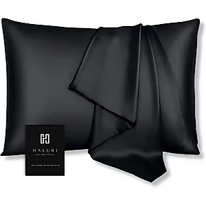 HALURE 100% Mulberry Silk Pillowcase for Hair and Skin, Queen Size Silk Pillowcase, 20" x 30", Soft Smooth and Hypoallergenic Cooling Pillow Cases with Envelope Closure, 1pc, Black