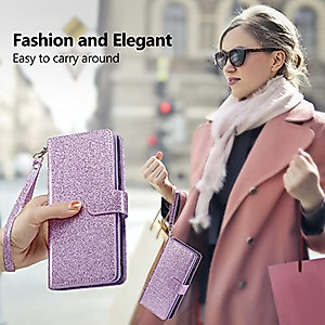 Varikke iPhone 14 Wallet Case for Women - 6.1" Light Purple Glitter PU Leather, Card Holder, Detachable Magnetic Case & Strap