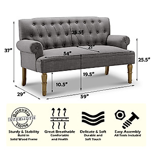 Rosevera Loveseat Sofas for Living Room Loveseat Couch for Living Room Couch in a Box Sofa para Sala Love Seats Furniture Sofa Long Couches for Living Room Settee Loveseat, Linen, Linen Gray