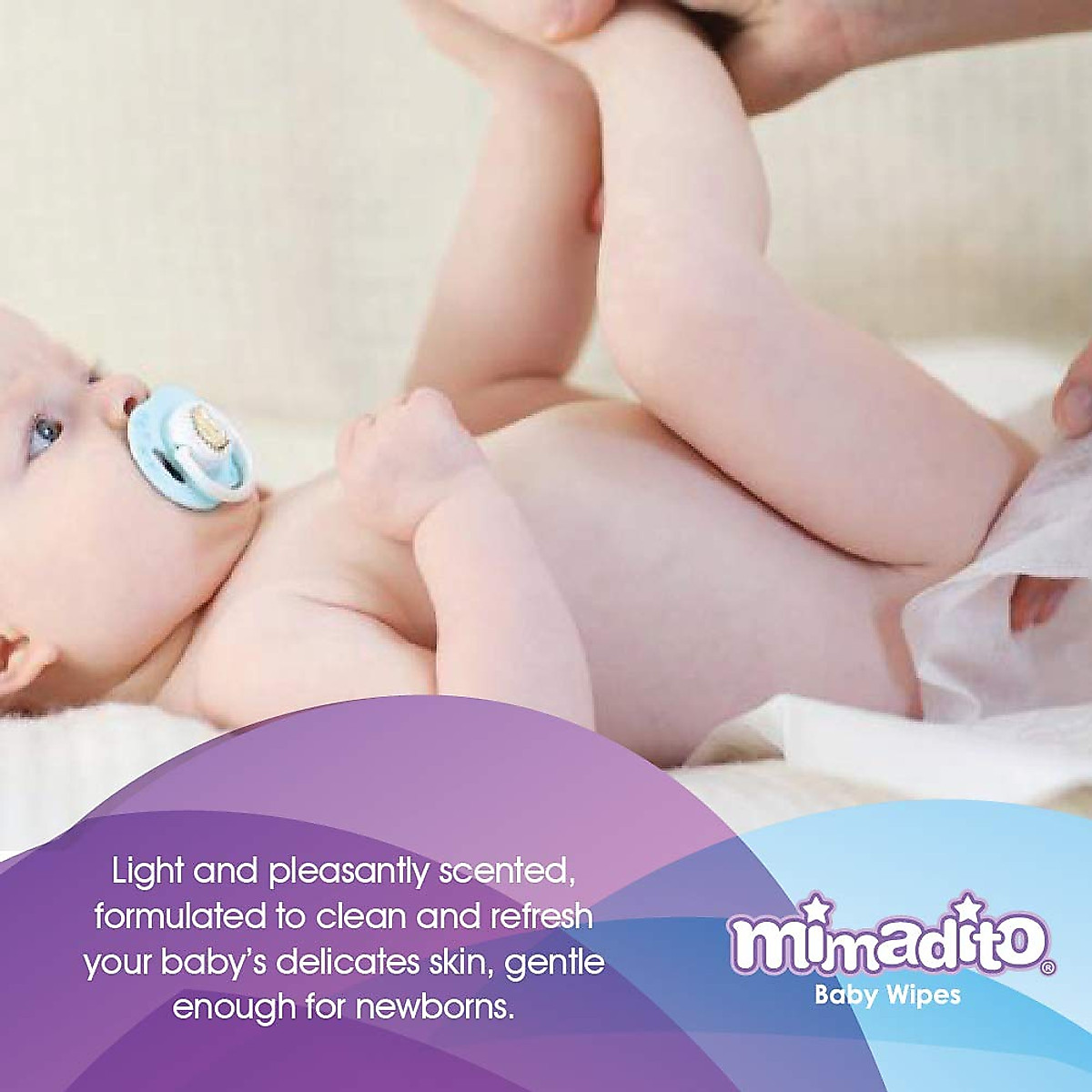 Baby Wipes by MIMADITO – Made with Natural Extracts, Purified Water. Light Scent and Soft Cloth. Keep Your Baby Sensitive Skin Fresh and Clean. A Must Have in Your Diaper Bag. Dispenser Pack 72ct.