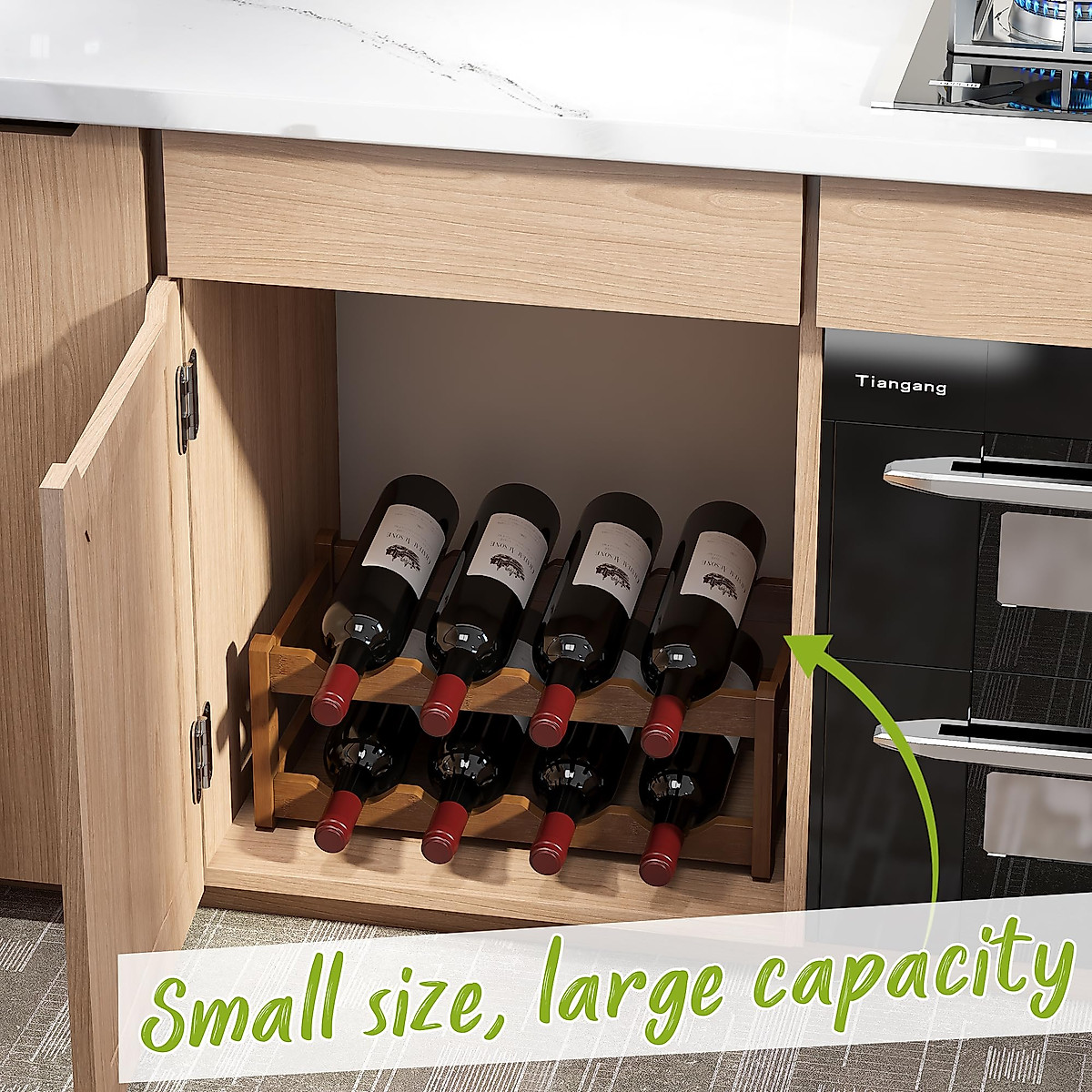 BMOSU Bamboo Wine Rack Wine Storage Cabinet Shelf 8 Bottle Wine Racks Countertop Sturdy for Kitchen Dining Room Pantry - 2 Tiers Wine Rack(Brown)