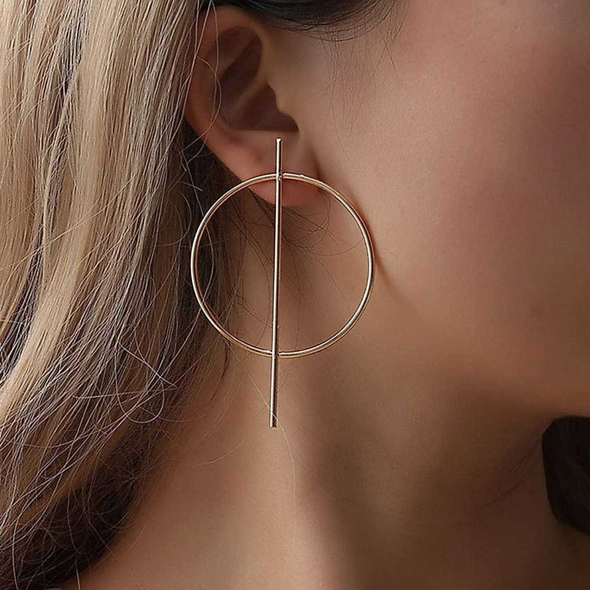 Shegirl Bar Hoop Earrings Big Round Circle Earrings Geometric Circle Stick Earrings Gold Fashion Jewelry for Women Gift (Gold)