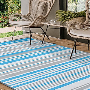 Outdoor Patio Rug Waterproof Camping - Outdoor Area Rugs Carpet Waterproof, Outdoor Plastic Straw Rug for Patios Clearance, Outdoor Rugs for Camping, Porch, Deck, Balcony, Backyard, Blue (4x6FT)