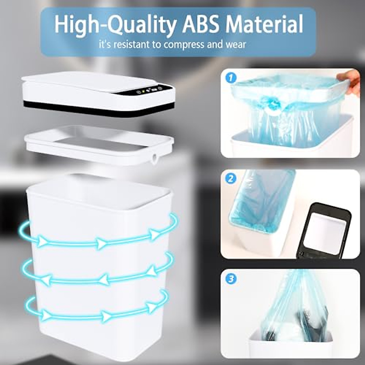 jinligogo Bathroom Small Trash Can with Lid, 2.6 Gallon Touchless Automatic Garbage Can Slim Waterproof Motion Sensor Smart Trash Bin for Bedroom, Office, Living Room-White