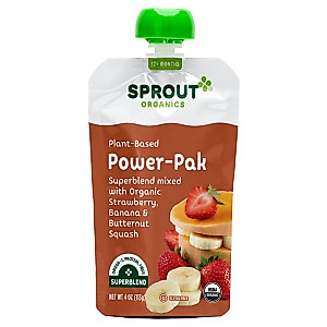 Sprout Organic Baby Food, Stage 4 Toddler Pouches, Strawberry Banana & Butternut Squash Power Pak, 4 Oz Purees, Pack of 12
