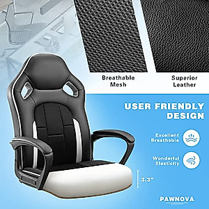 Shahoo Office Chair Swivel Task Seat with Mesh Back, Ergonomic Waist Support, White