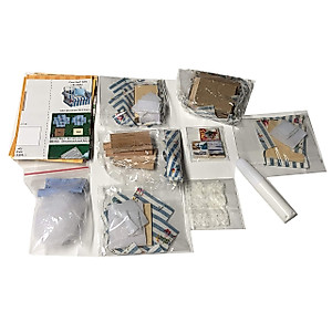 Dollhouse DIY Kit, Sofa Chair with Ottoman, Miniature Living Room Furniture Armchair, Blue White Fabric, Accessories for 3 to 4 inch Dolls, 1/24 Scale