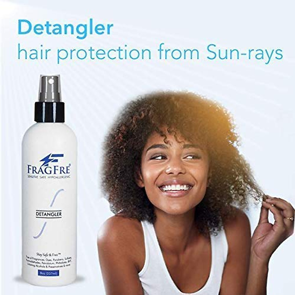 FRAGFRE Hair Detangler Spray, 8 oz - Leave in Conditioner for Sensitive Skin and Scalp - Styling Heat Protectant Spray - Gluten Free Vegan Cruelty Free