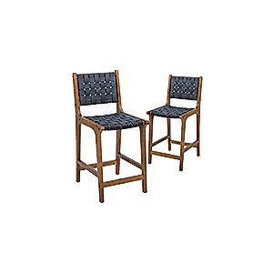 CangLong, Set of 2，Dark Grey Counter Stool Barstool 24 Inch Seat Height Faux Leather Straps