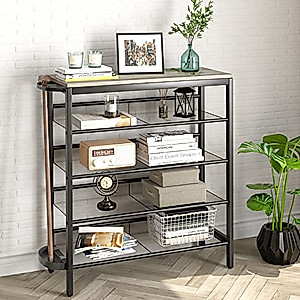 Shoe Rack for Entryway, 5-Tier Shelves Shoe Organizer Storage with Umbrella Holder Metal Frame Shoes Storage Stand for Closet, Living Room, Hallway, Doorway, Metal Frame (Washed Grey)