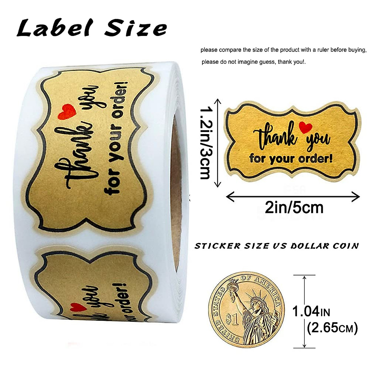 Thank You for Your Order Stickers, ROJMHS Thank You for Purchasing Stickers, Kraft Paper Thank You Stickers 2 inch Roll, Small Business Labels for Packaging(600pcs)