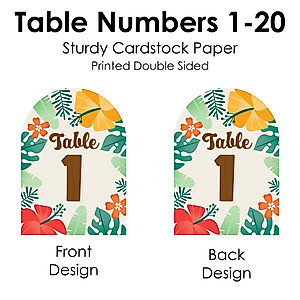 Big Dot of Happiness Tropical Luau - Hawaiian Beach Party Double-Sided 5 x 7 inches Cards - Table Numbers - 1-20