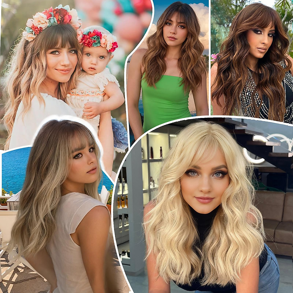 XIXIBI Blonde Wigs for Women Blonde Wig with Bangs Long Wavy Curly Wigs Natural Looking Synthetic Heat Resistant Fiber Wig for Daily Party Use (20 inch)