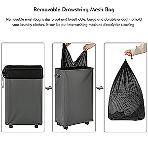 Lifesela X-Large Rolling Laundry Hamper, 27" Tall Slim Laundry Basket with Mesh Liner, Collapsible Dirty Clothes Hamper with Handle, Corner Laundry Bin Laundry Cart with Wheels (Grey)