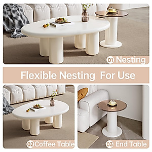 Guyii Nesting Coffee Table Set with 2 Stools, Combination Center Table with Irregular Coffee Table and Round Glass End Table, Modern Side Table for Living Room, Small Spaces, Easy to Assemble