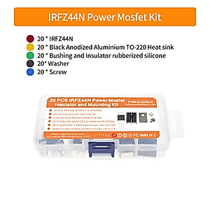 Makeronics 20 pcs IRFZ44N Insulator and Mounting kit with TO-220 Heatsink,Insulator rubberized silicone Washer and Bushing | N-Channel MOSFET Transistor | International Rectifier Power 49 A 55 V,3-Pin