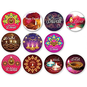 KYMY 66pcs Happy Diwali Stickers for Kids,11 Sheets Colorful Different Style Circle Diwali Stickers for Box Cards Envelope Seals India Festival of Lights Party Decorations