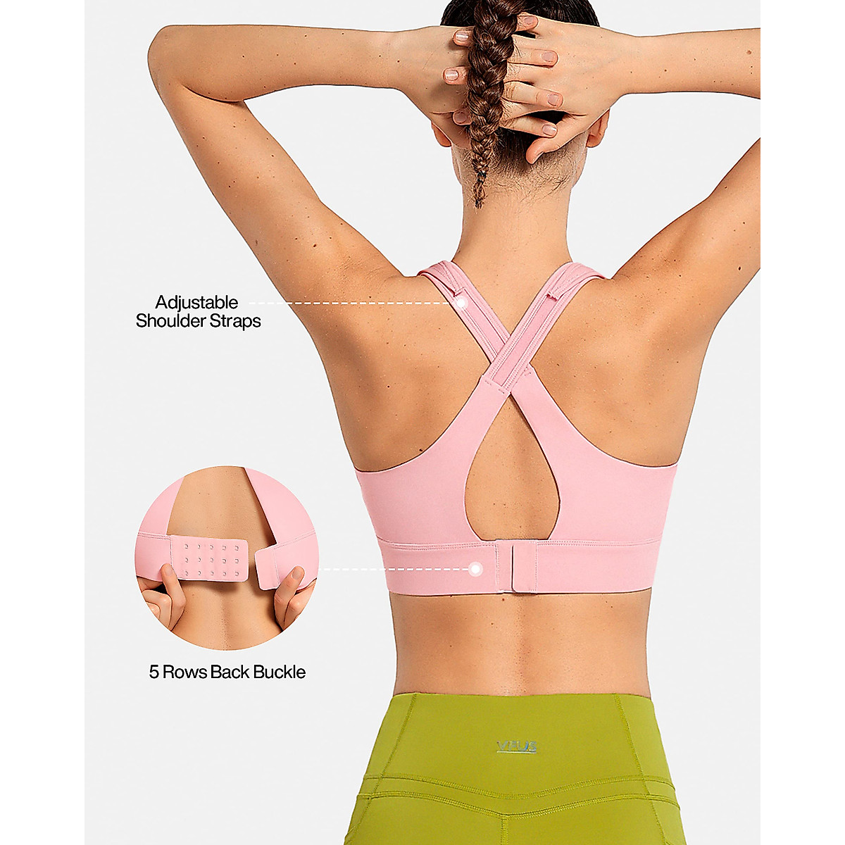 VFUS Sports Bras Adjustable Zip Front High Impact for Women Full Coverage Removable Padded Workout Running (Small, Pink)