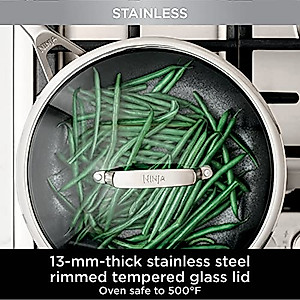 Ninja C69500 Foodi NeverStick Stainless 10-Piece Cookware Set with Glass Lids, Polished Stainless-Steel Exterior, Nonstick, Durable & Oven Safe to 500°F, Silver