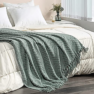 RECYCO Chenille Knit Throw Blanket for Couch, Versatile Decorative Woven Knit Chenille Blanket for Bed, Super Soft Warm & Cozy Knitted Throw Blanket with Tassels for Sofa, Chair. Sage Green, 50"x60"