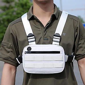 Outdoor Water Resistant Chest Bag for Men,Tactical EDC Chest Pack with Built-in Phone Holder, Lightweight Utility Chest Rig Pouch for Workouts, Running,Cycling,Hiking (M, White)