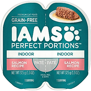 Iams Perfect Portions Grain Free Indoor Pate`Salmon Recipe (NET WT 1.3 OZ) Each Serving,1.3 Ounce (Pack of 8)