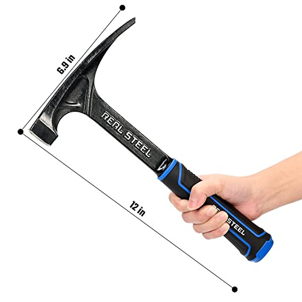 Real Steel Ultra Rock Pick Hammer 20 oz One Piece Steel Chipping Brick Masonry Hammer with Rubber Grip for Geological Study and Rock Hounding 0523