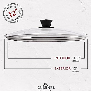 Cuisinel Cast Iron Skillet with Lid - 12"-Inch Frying Pan + Glass Cover + Silicone Handle Holder - Pre-Seasoned Oven Safe Cookware - Indoor/Outdoor Use - Grill, BBQ, Fire, Stovetop, Induction
