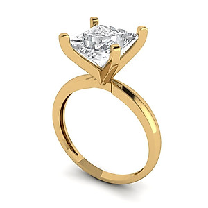 Yellow 14k Gold Solitaire Statement anniversary Engagement Promise Ring - 3 Ct Princess Cut Clear Simulated Diamond Sz 5.25