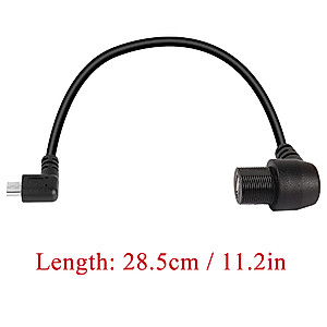 QIANRENON 90° Micro USB Panel Flush Mount Waterproof Extension Cable Micro USB 5 Pin Right Angle Male to Female Connector for Fixied on Dashboard of Car,Boat,Motorcycle,28cm/11in (Left Bend)