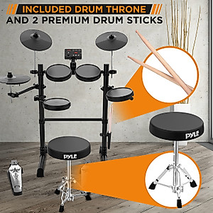 Pyle 8-Piece Electric Drum Set with MIDI Support, Preloaded Sounds, Cymbals, and Digital Foot Pedals