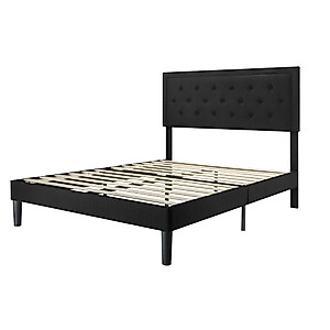 Allewie Full Size Upholstered Platform Bed Frame with Adjustable Headboard, Button Tufted, Wood Slat Support, Easy Assembly, Black