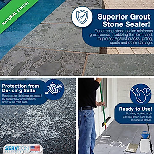 Serveon Sealants Natural Stone Sealer (Clear Natural Finish) Commercial Grade Outdoor Indoor Waterproof Grout Sealer Protects Pavers Pools Patios Decorative Landscape Stones (1 Quart) H2100S
