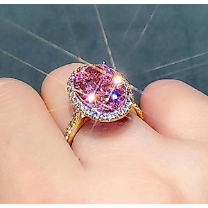 Cutesmile 18k Gold Filled Shiny Oval Cut Pink CZ Crystal Ring Band (8)