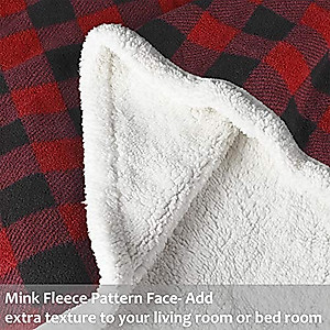 Red Buffalo Plaid Sherpa Throw TV Blanket 50" x 60", Super Soft Warm Comfy Plush Fleece Bedding Couch Cabin Throw Blanket
