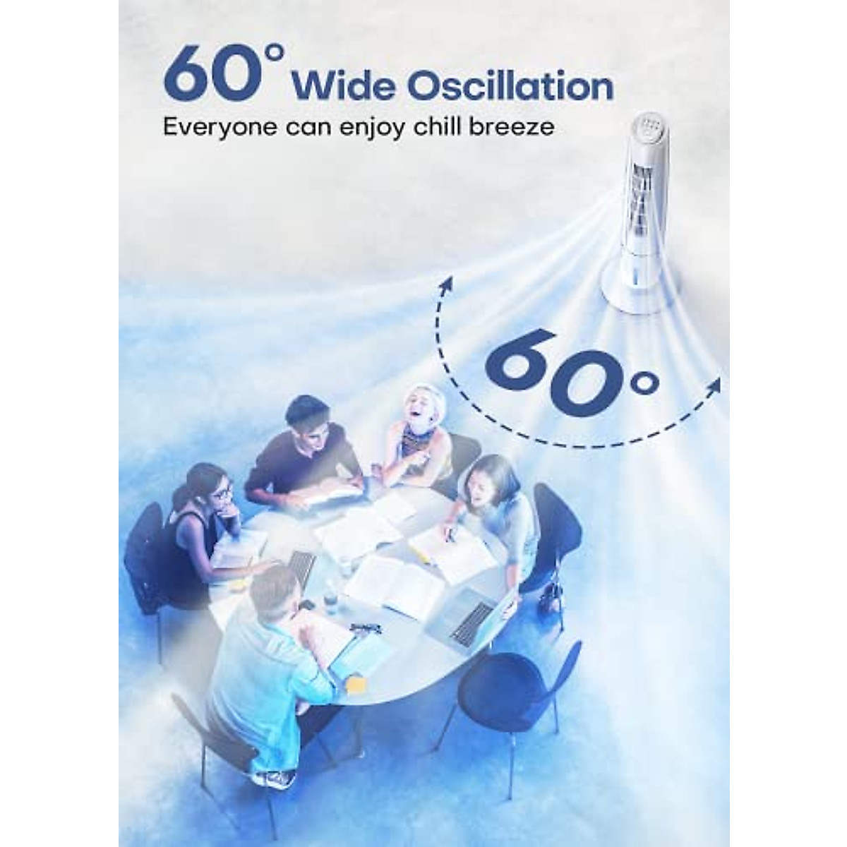 43-INCH Air Conditioner Portable for Room, BREEZEWELL Evaporative Air Cooler, 60° Oscillating Cooling Fan w/Remote, 12H Timer, 3 Speeds, 4 Ice Packs, Windowless Swamp Cooler for Bedroom Home Office