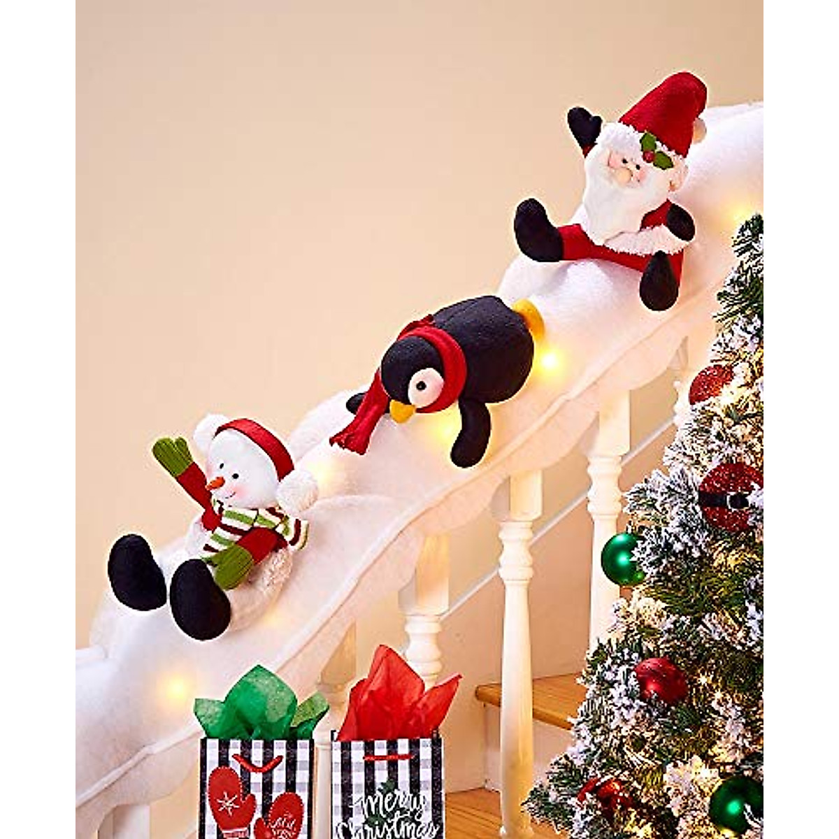LCI Decorative Holiday Snow Surfing Set Handrail Wrap 5 Ft. Penguin Santa Snowman