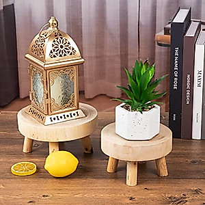 ANPHSIN Pack of 2 Mini Wooden Stool Display Stand- Round Decorative Flower Shelf Bonsai Rack Garden Plant Pot Riser Holder Modern Plant Stand with Wood Grain for Indoor Outdoor Home Decoration (S, M)