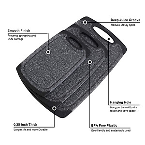 Plastic Cutting Boards for Kitchen, Haomacro Cutting Boards Chopping Board with Juice Grooves, Easy Grip Handle, Non-Slip BPA Free 3 Pieces Cutter Board for Meat,Vegetable,Bread, Dishwasher Safe Black