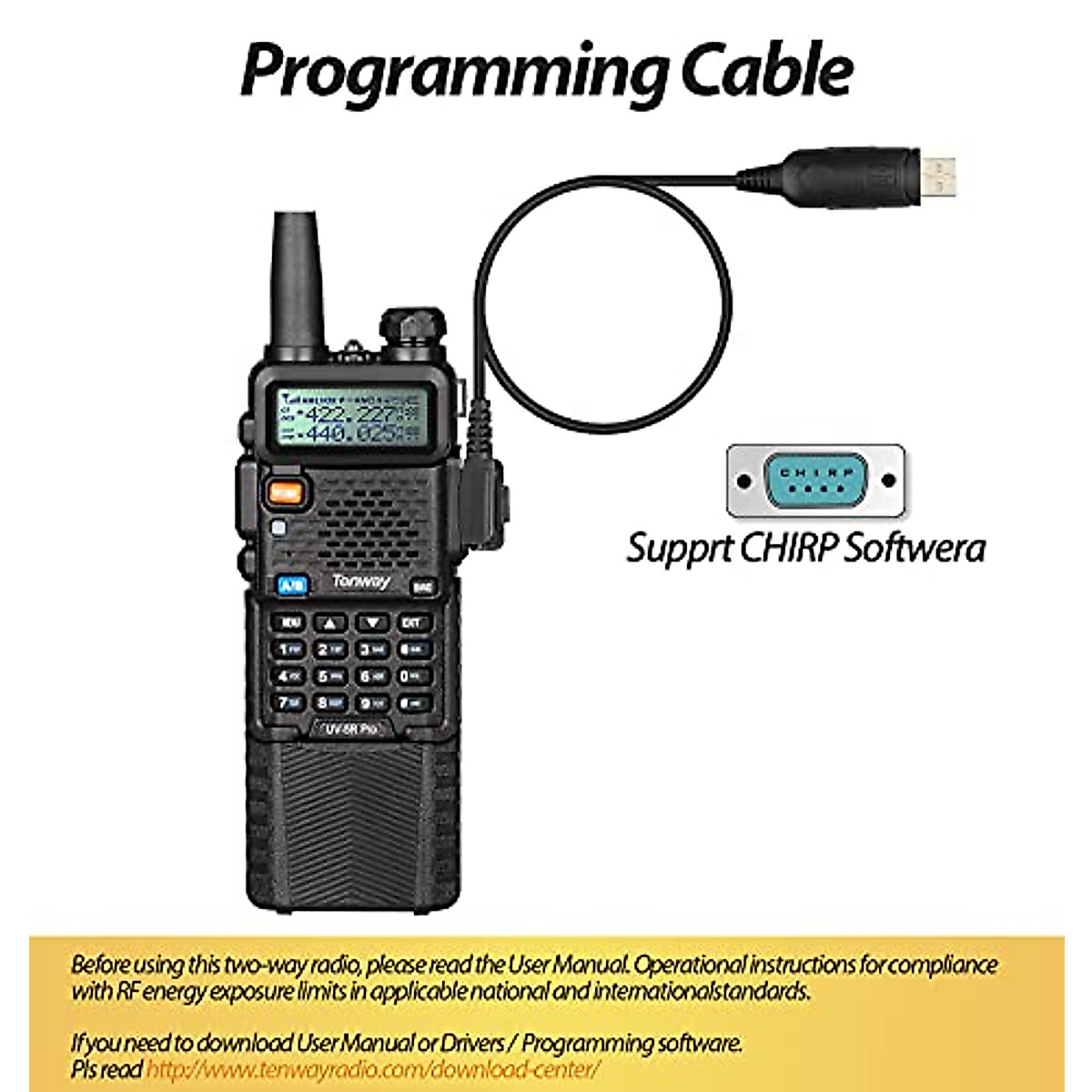Ham Radio Walkie Talkie UV-5R Pro 8W Dual Band Two Way Radio with 3800mAh Battery and Handheld Speaker Mic and Antenna 2Pack and One USB Programming Cable